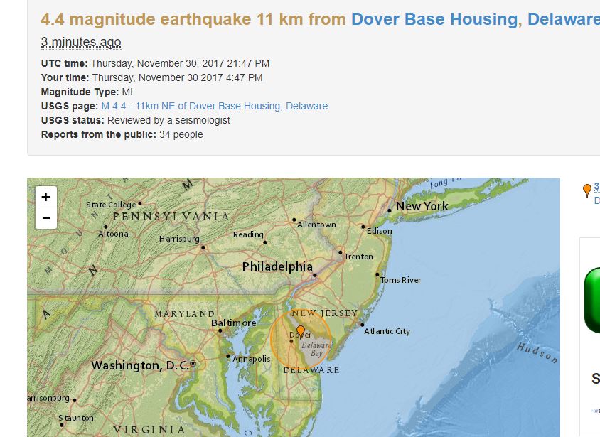 Earthquake 2017 December near Dover - delaware-surf-fishing.com