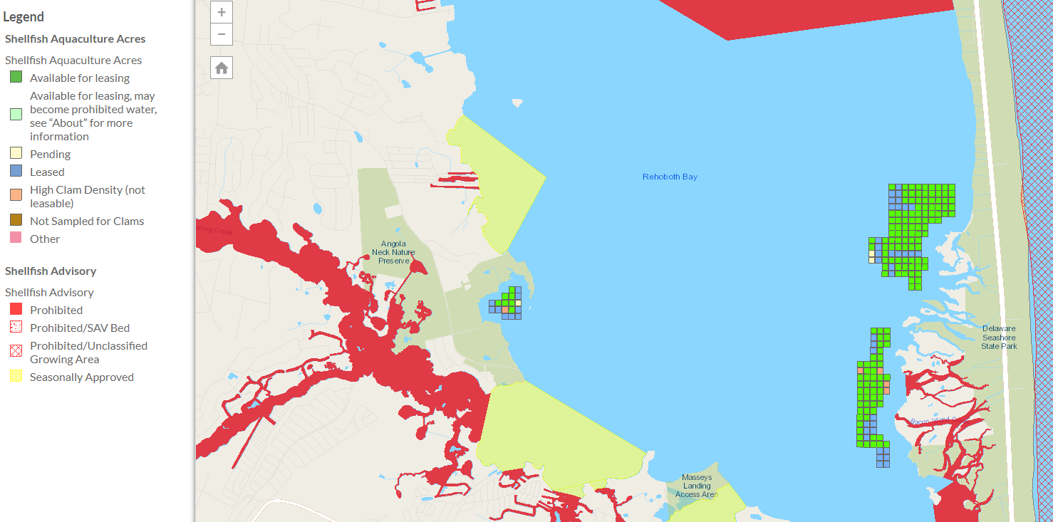 Screen shot of the oyster farm lease areas from the interactive map by ...