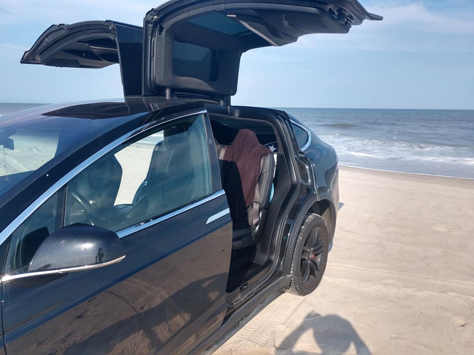 John Bockman's Tesla Model X on the beach at Assateague Island State ...