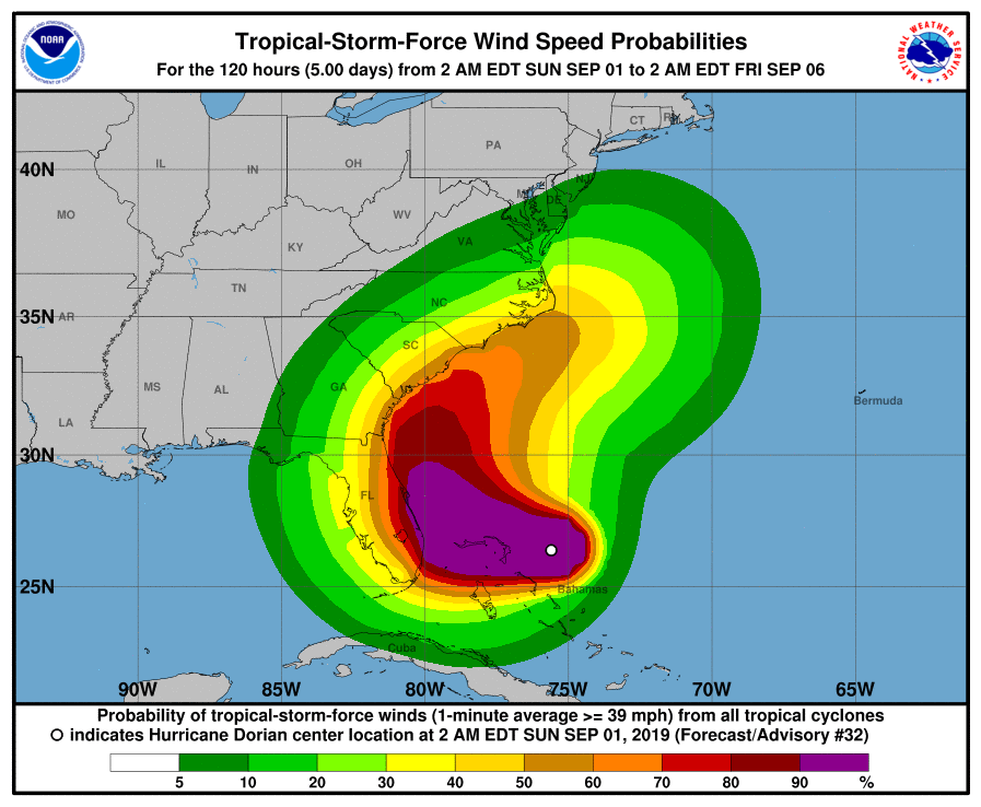 Hurricane Dorian's Latest projected wind. Landfall is still unknown ...