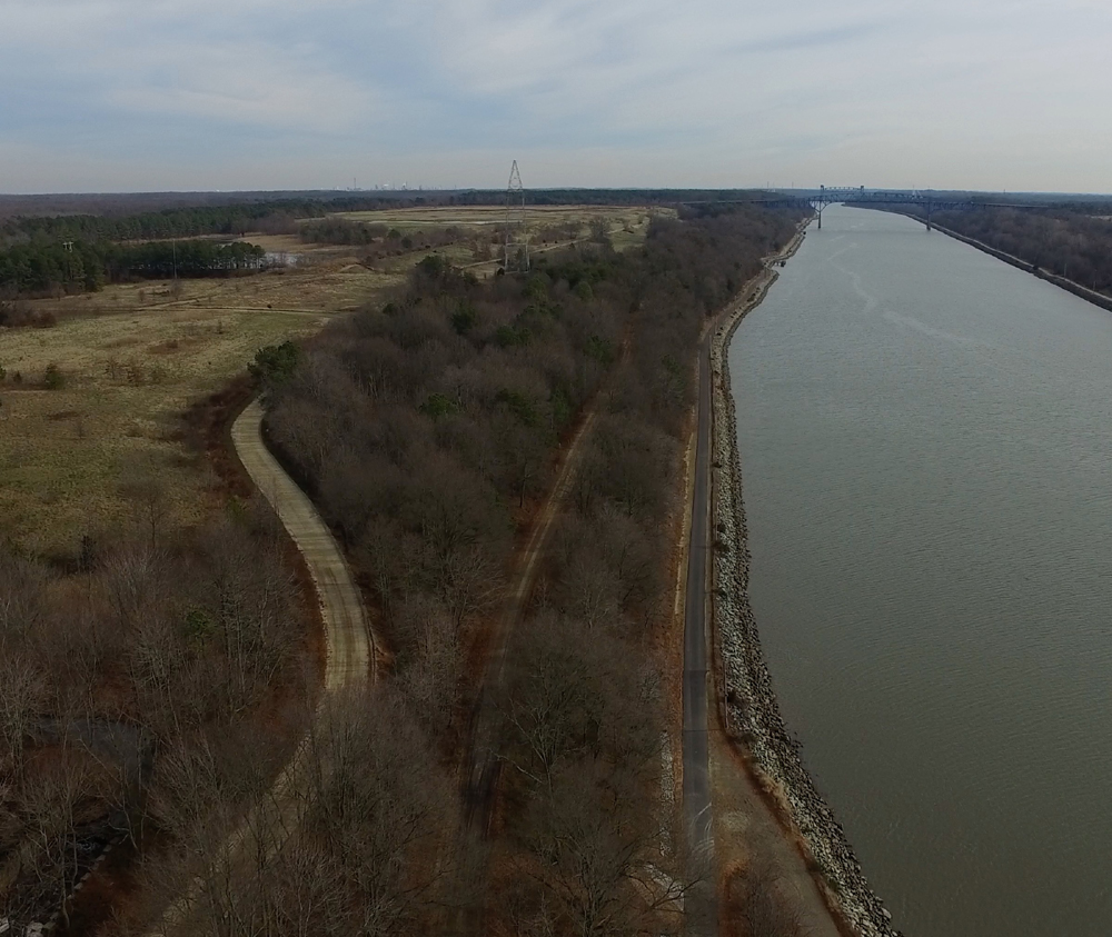An overhead view of the Michael N. Castle Trail on the C&D Canal facing ...