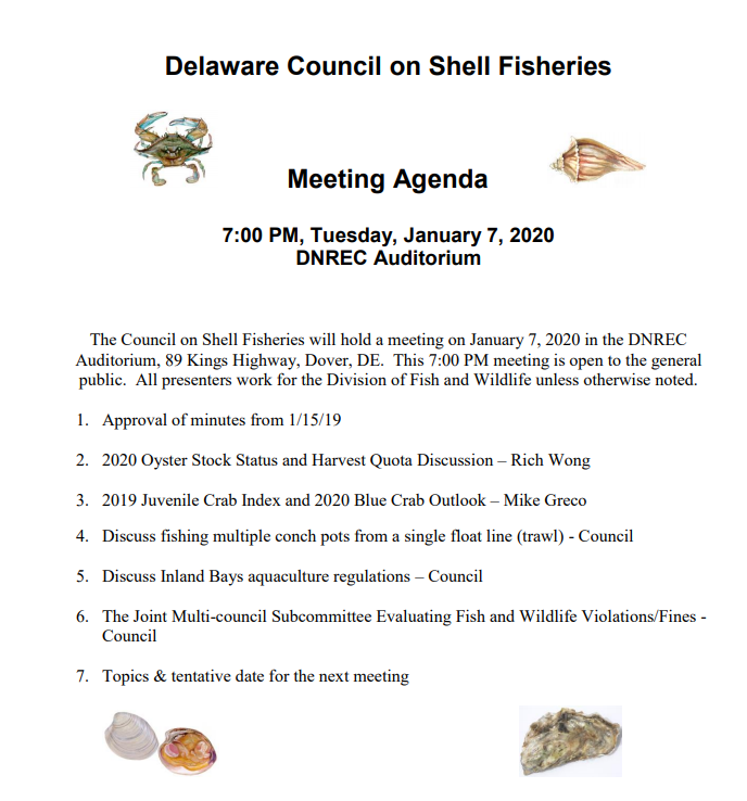 Delaware Shellfish Advisory Council Agenda - delaware-surf-fishing.com