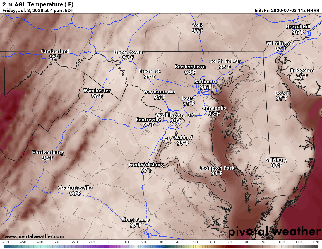 Temperature map for Friday July 3rd - delaware-surf-fishing.com
