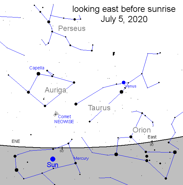 Comet NEOWISE location in the sky on the predawn morning of July 5th ...