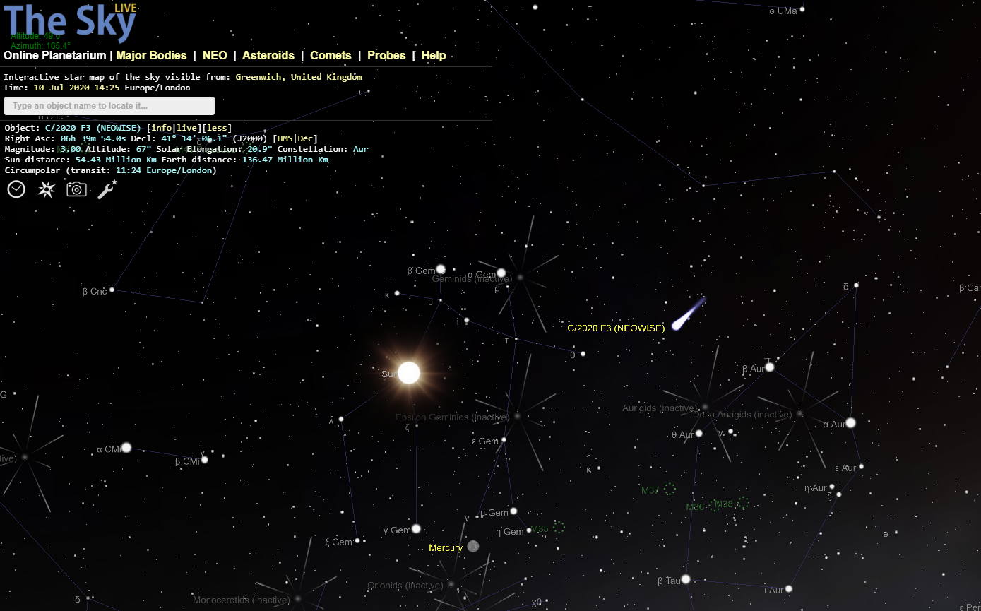 Comet NEOWISE on The Sky Live Online Planetarium - delaware-surf ...