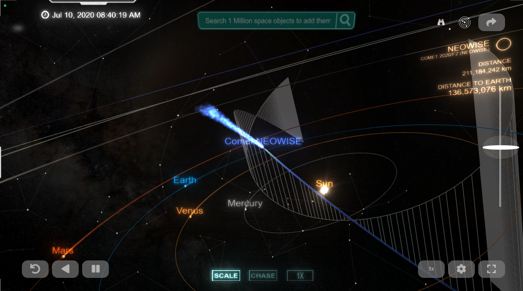 Comet NEOWISE tracker screenshot - delaware-surf-fishing.com