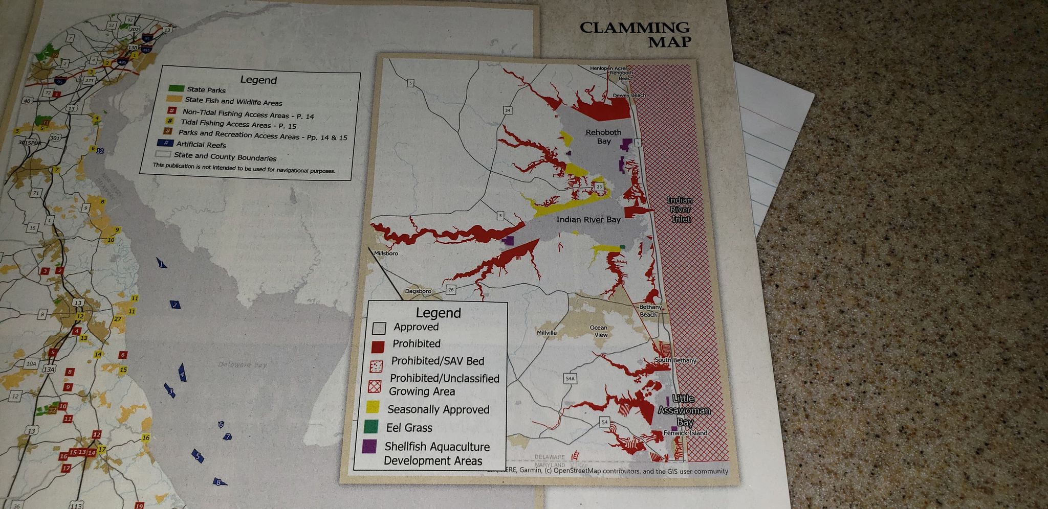 Clamming map for Delaware's inland bays. - delaware-surf-fishing.com